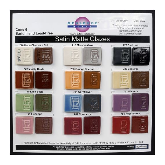 Opulence Glazes Cone 6 from Mid-South: Satin Matte Glazes 700 Series